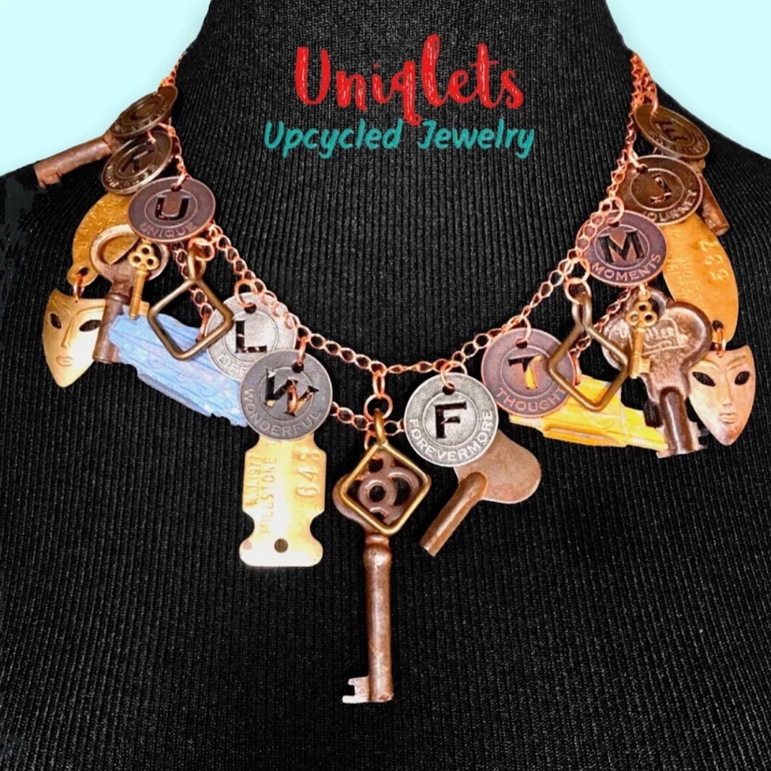 Upcycled Word Charms, Keys & More 2 Strand Necklace - Etsy