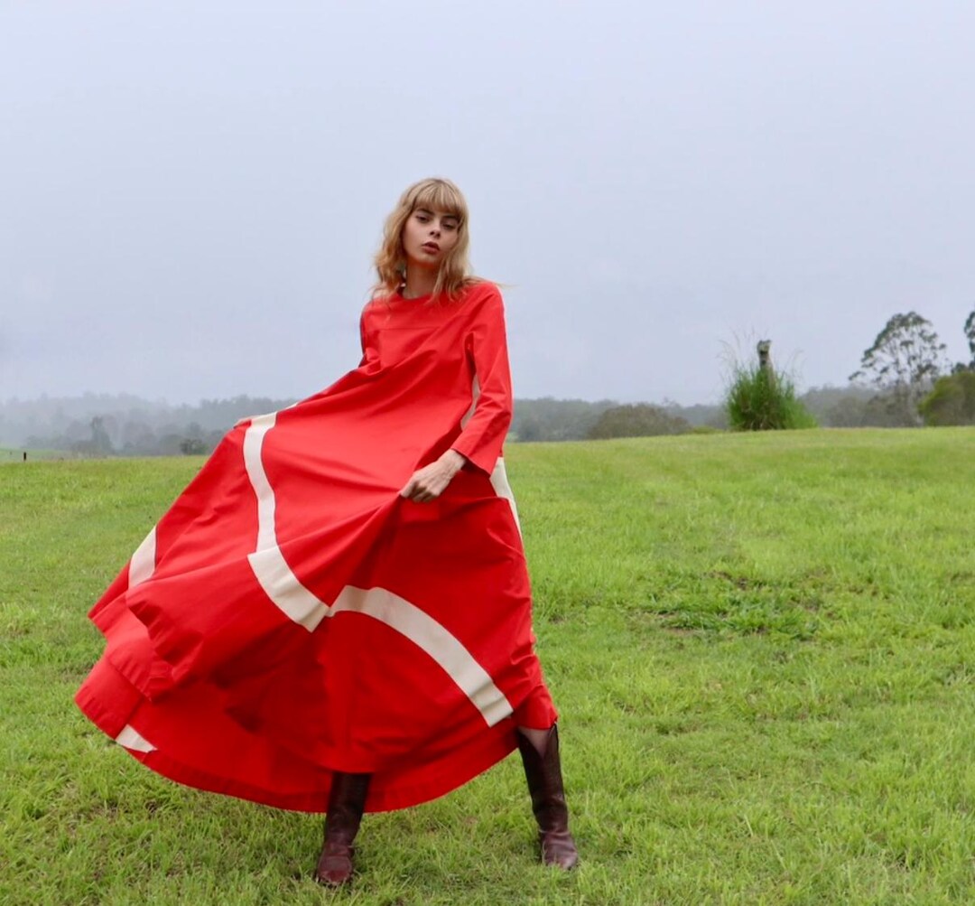 1970s Vuokko Marimekko Finnish Red Cotton Long Sleeve Dress - Etsy