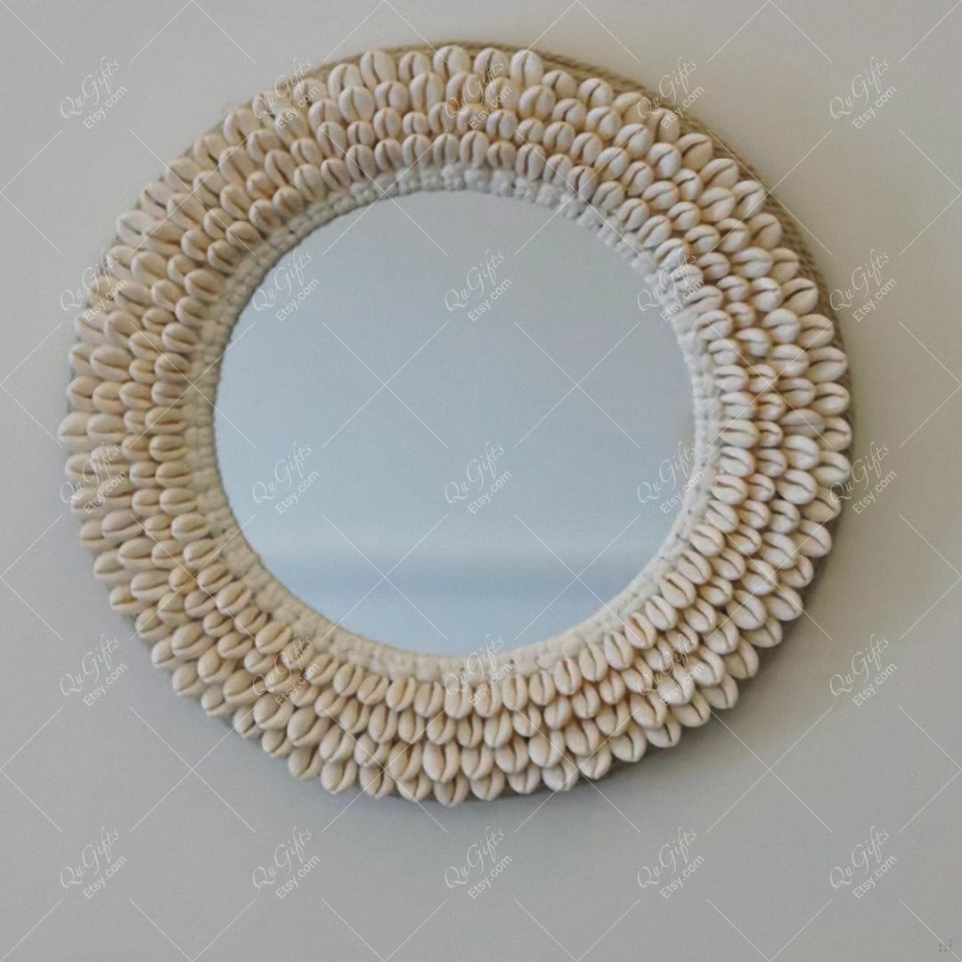 Boho Shell Wall Mirror, Handmade Cowrie Shell Decor, Coastal Round ...