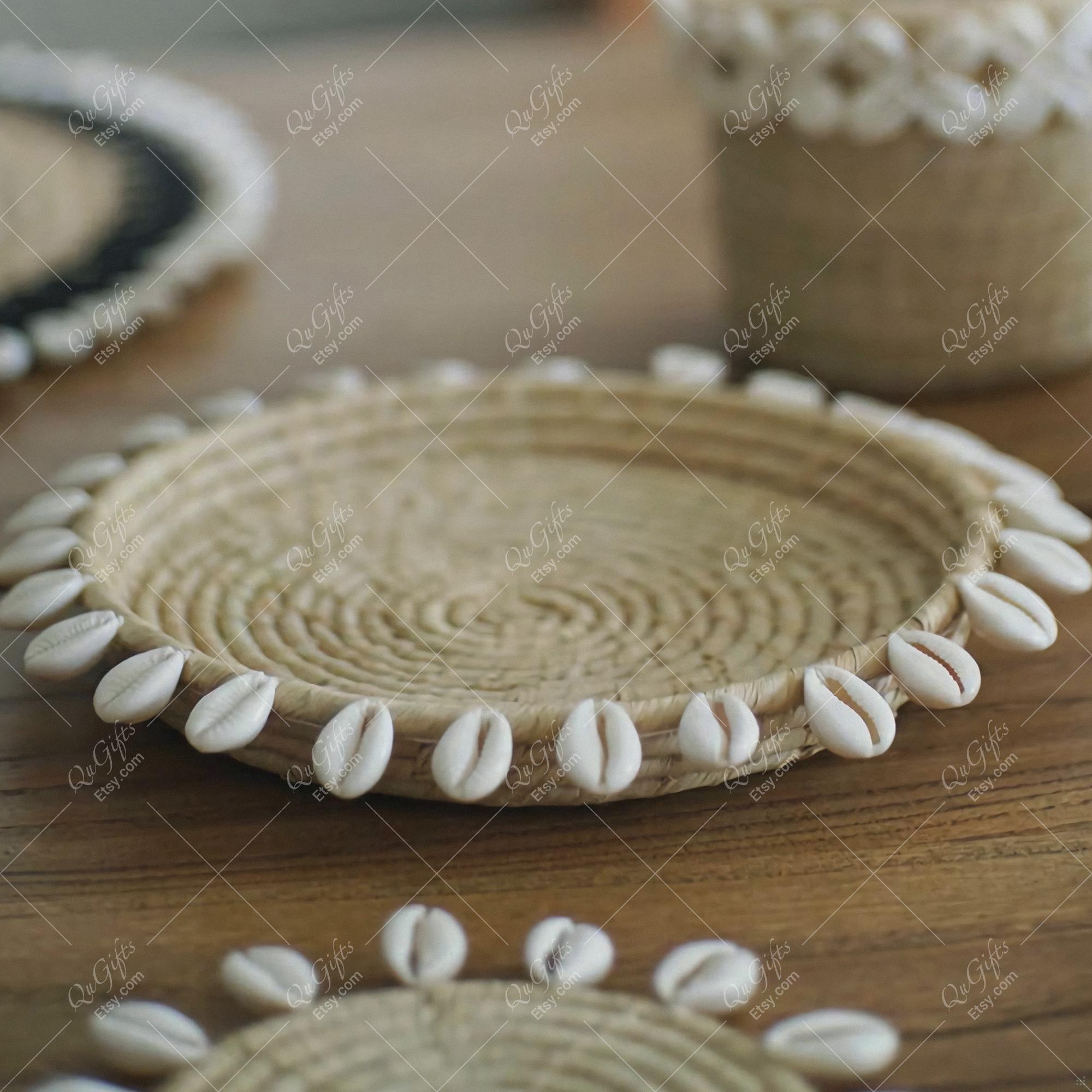 Handwoven Cowrie Shell Placemats & Coasters: Boho Coastal Table Decor ...