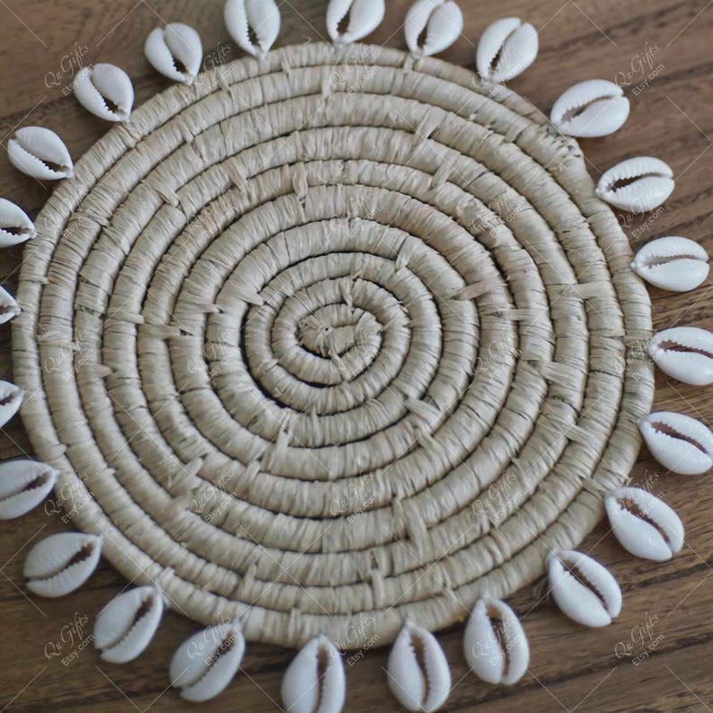 Handwoven Cowrie Shell Placemats & Coasters: Boho Coastal Table Decor ...