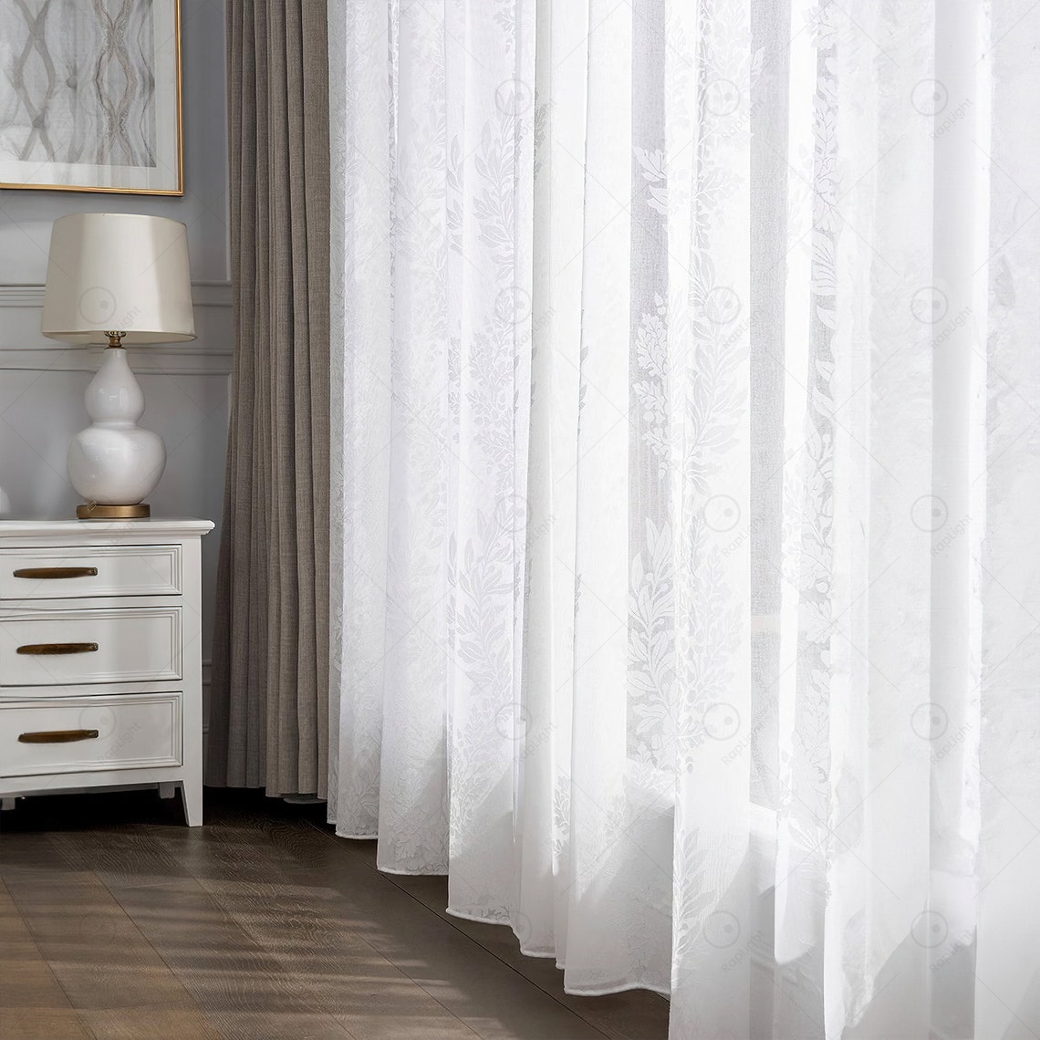 Custom White Living Room Curtains, Translucent Window Drapes, Modern ...