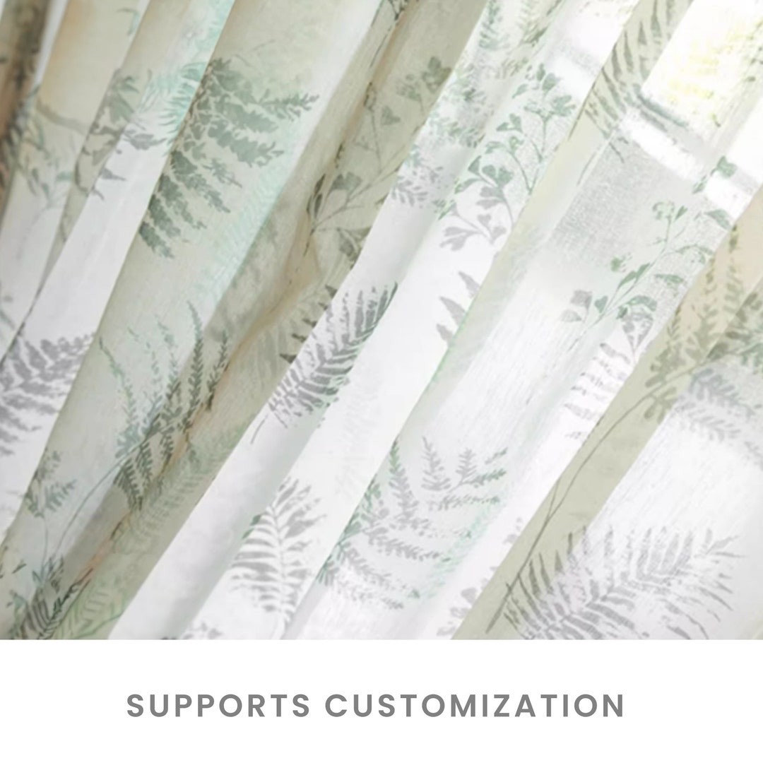 Green Fern Sheer Curtain, Custom Size Living Room Curtain, White Sheer ...