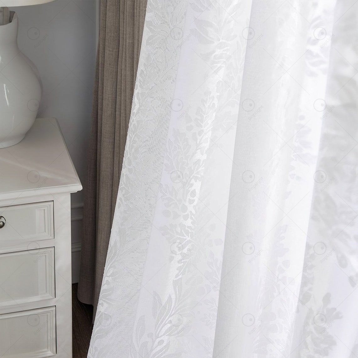 Custom White Living Room Curtains, Translucent Window Drapes, Modern ...