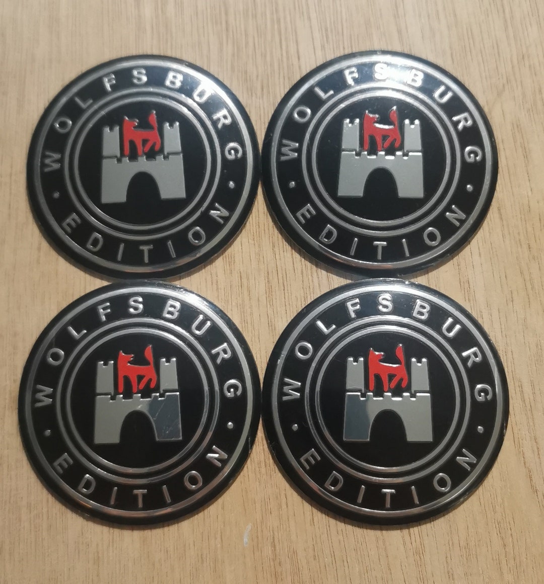 Wolfsburg Edition Wheel Centre Caps Metal Badges Domed With Self ...
