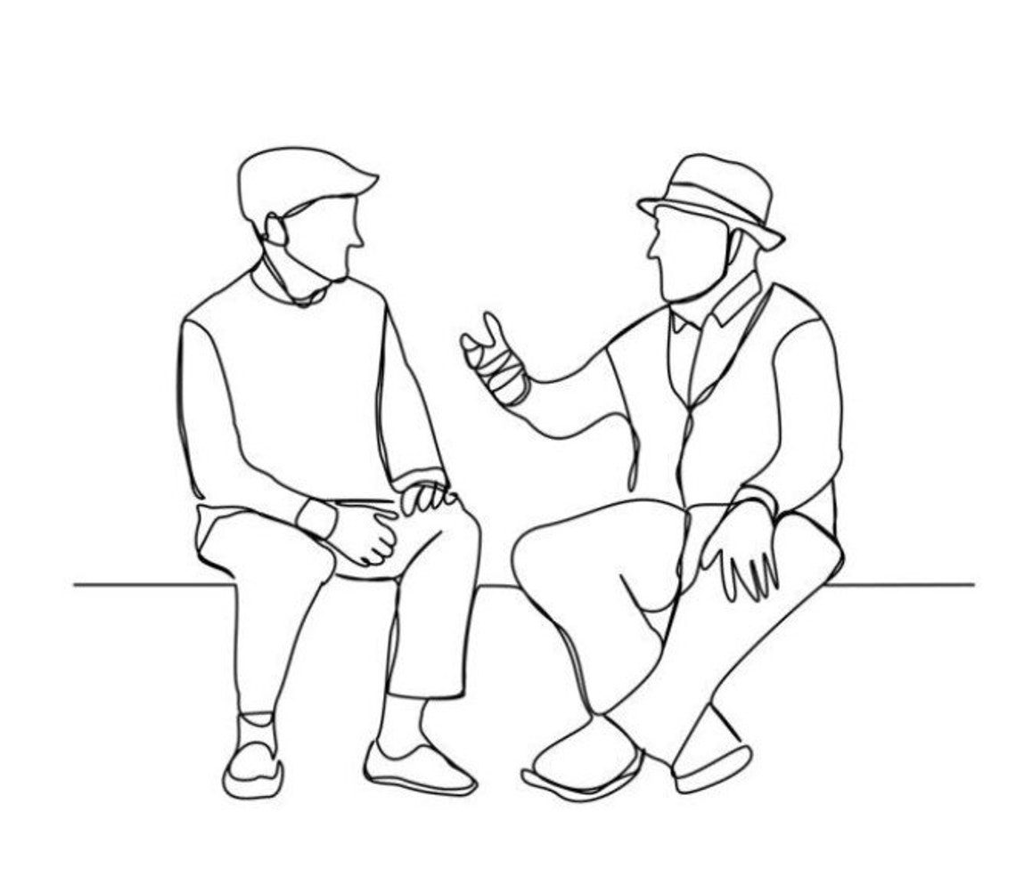 Continuous Line Drawing of Two Men Sitting and Talking Discussion. - Etsy
