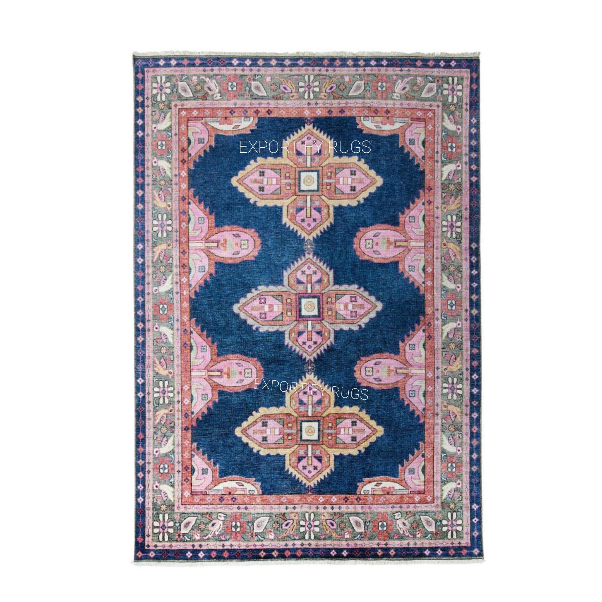Exquisite Turkish Blue & Pink Handknotted Wool Rug – Oriental Area Rug ...