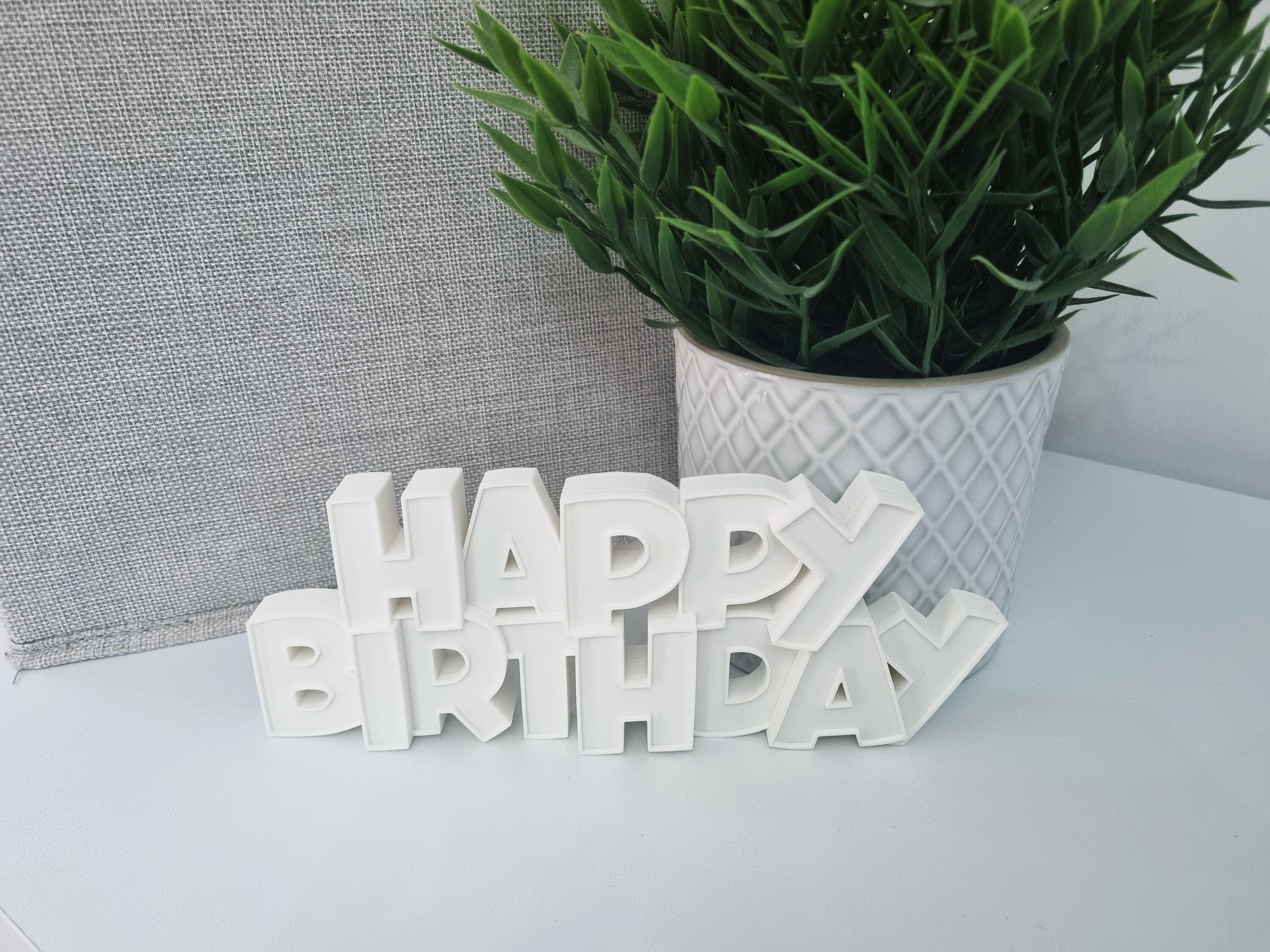 Reusable Happy Birthday Sign White, Birthday Table Decoration, 3D ...