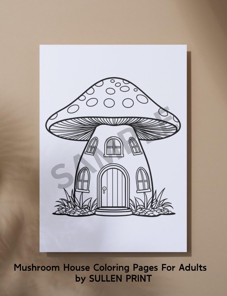 Aesthetic Mushroom House Coloring Pages for Adults | Cozy Fairy Cottage ...