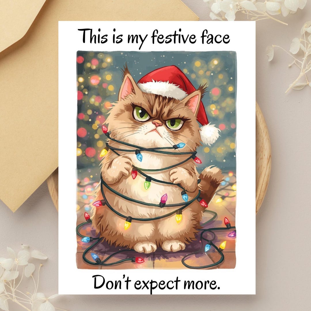 Sarcastic Grumpy Cat Christmas Card | Funny Holiday Printable (PDF ...