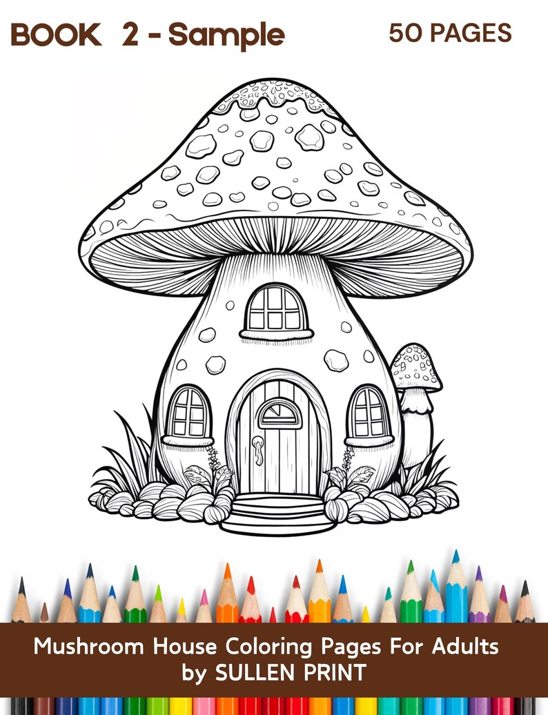 Mushroom House Coloring Pages for Adults | Grayscale Fantasy ...