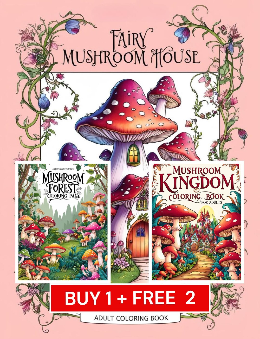 150 Mushroom Coloring Pages BUNDLE, Fairy House, Forest, Kingdom ...