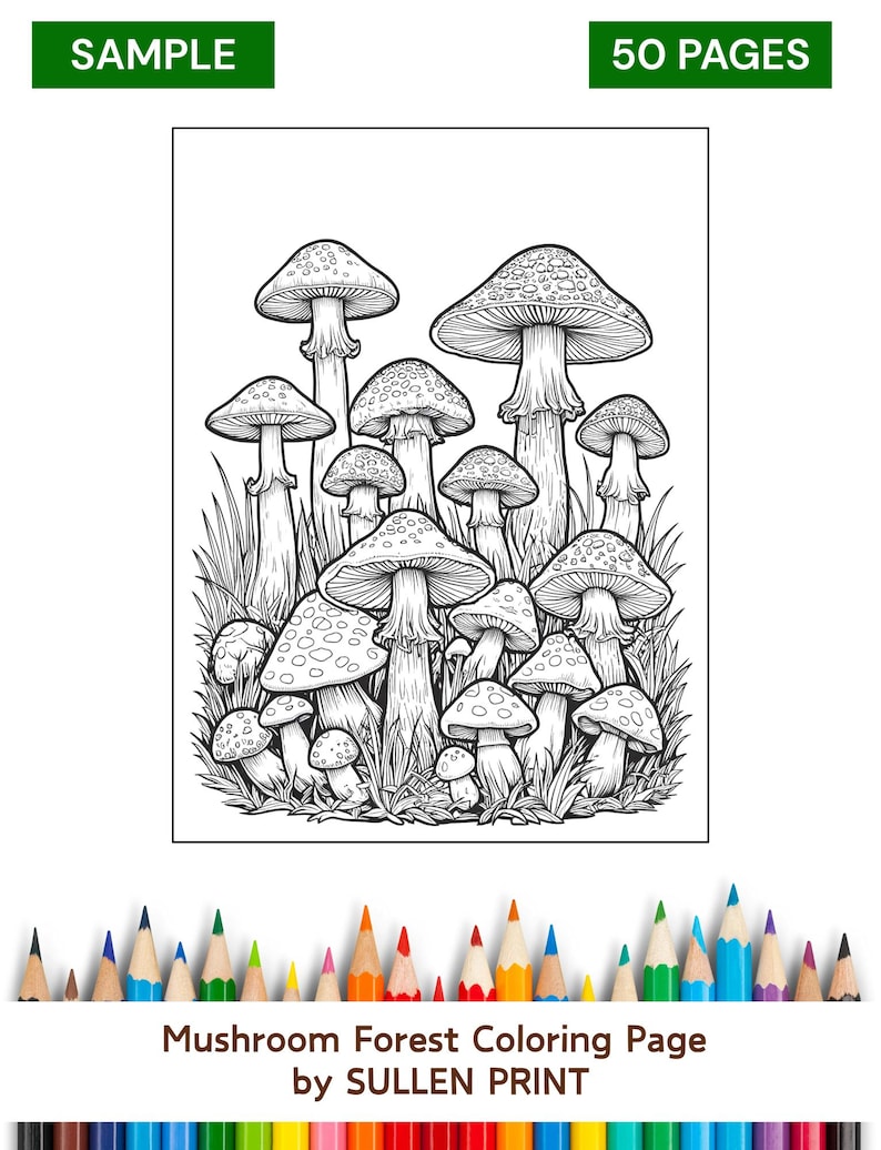 Mushroom Forest Coloring Page | Whimsical Woodland Coloring Page for ...