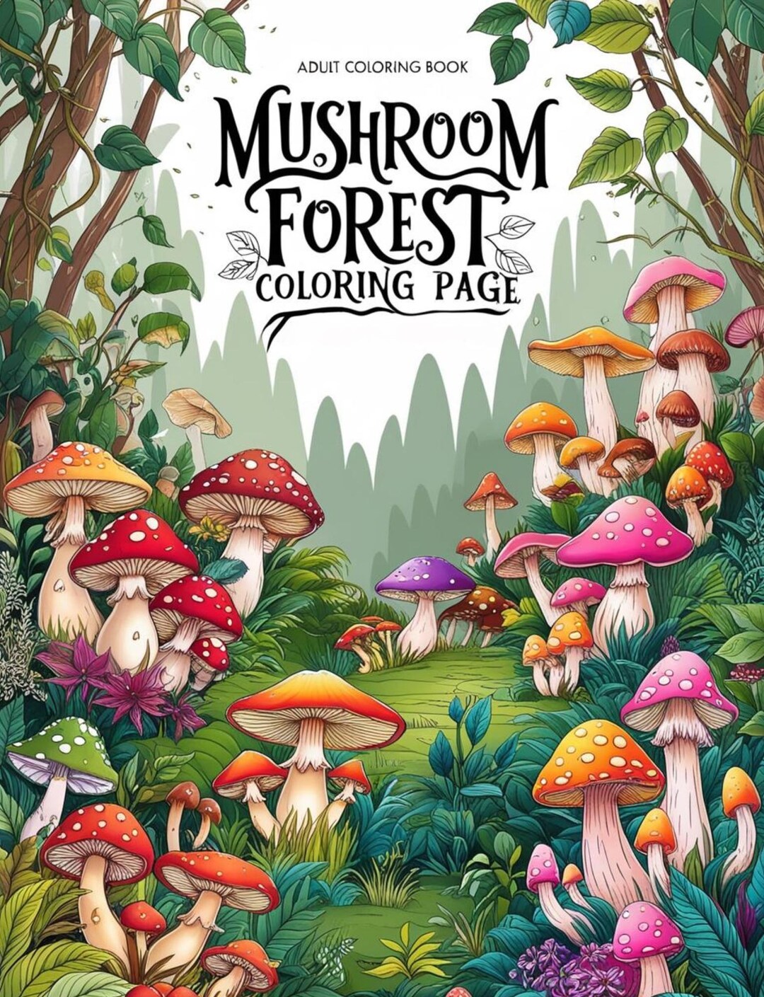 Mushroom Forest Coloring Page: Anxiety Relief & Mental Health Art for ...