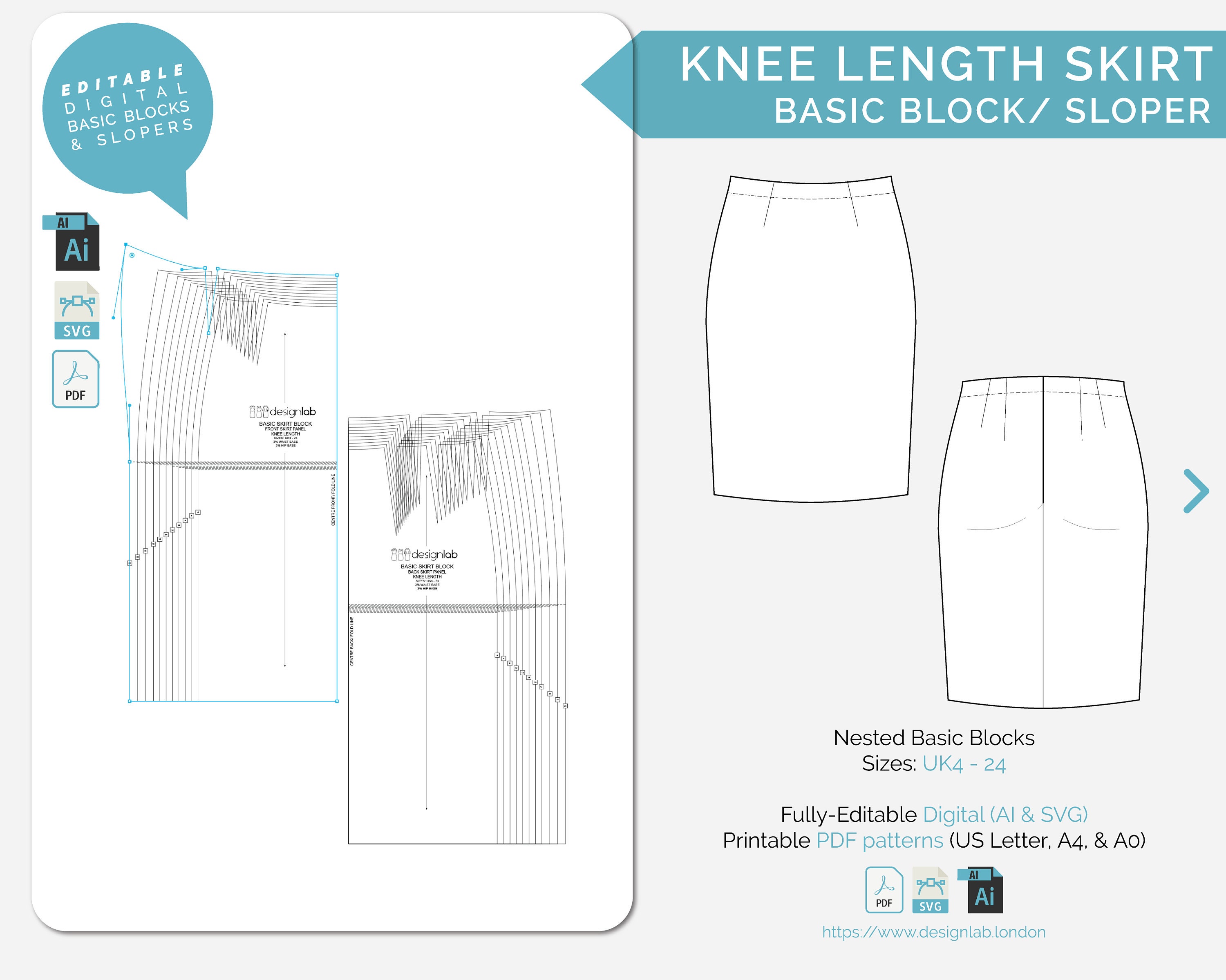Skirt Basic Block Sloper UK4 24 Ai SVG & PDF - Etsy