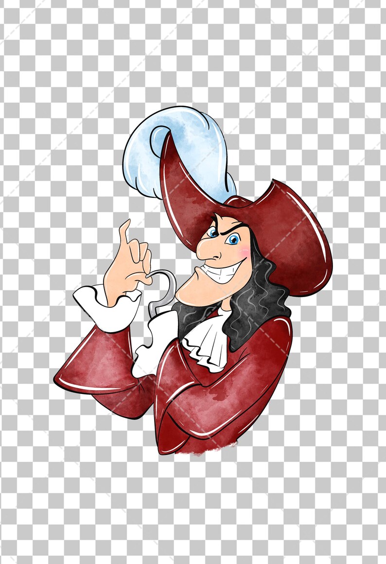 Captain Hook Clipart PNG, Watercolor Hand Drawn Illustration, Digital ...