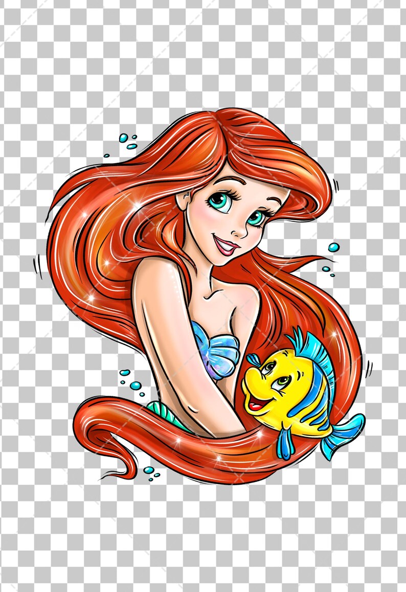 Princess Ariel Clipart PNG, Watercolor Hand Drawn Illustration, Digital ...
