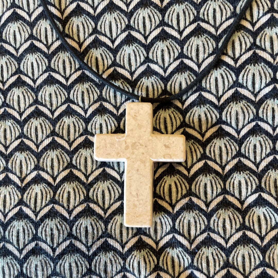 Christian Cross Pendant in Beige Marble. Stone Crucifix - Etsy
