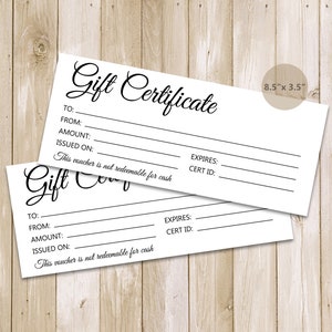 Printable Gift Certificate Template Gift Vouchers NO COLOR - Etsy