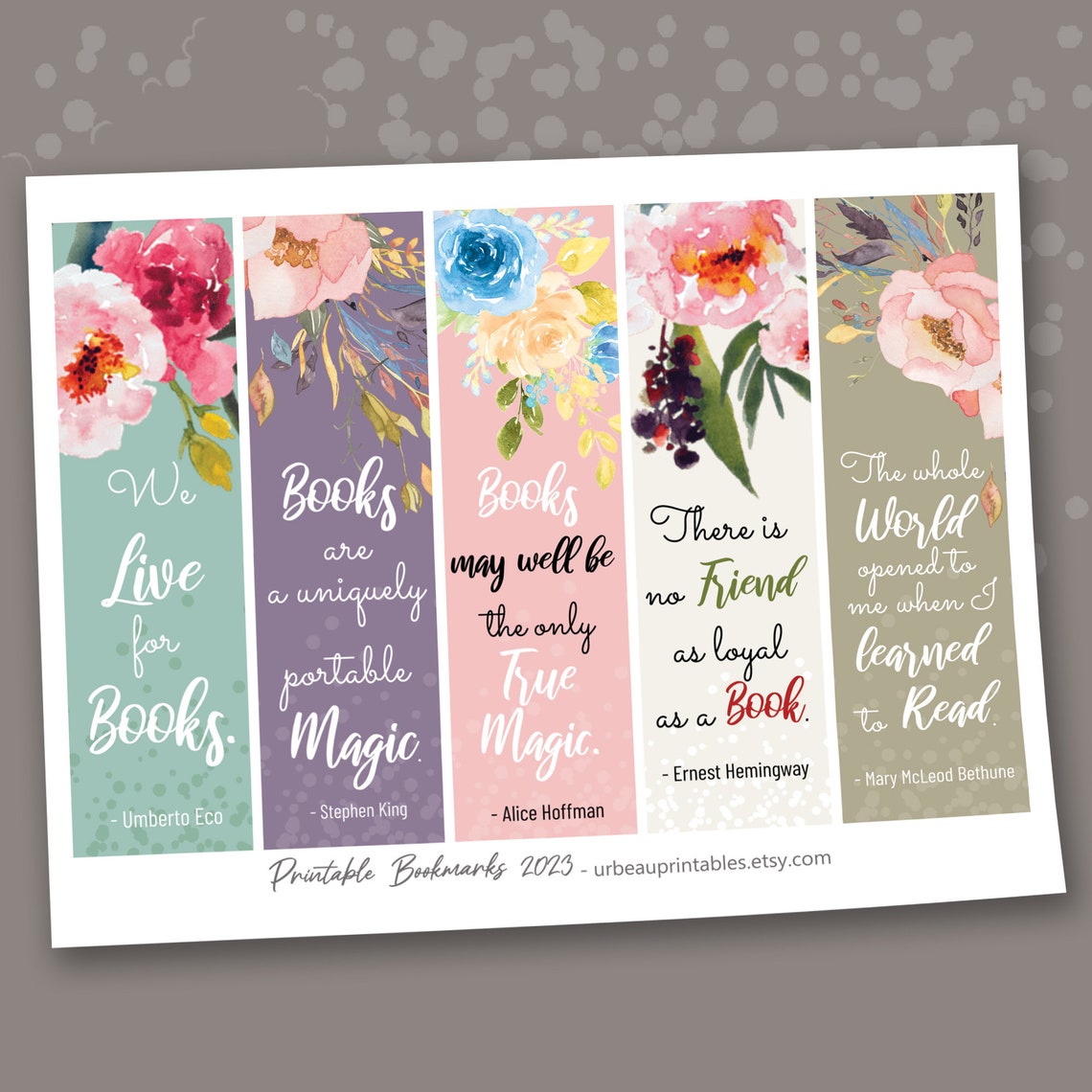 Printable Bookmarks Set Floral Bookmarks With Quotes About Reading ...
