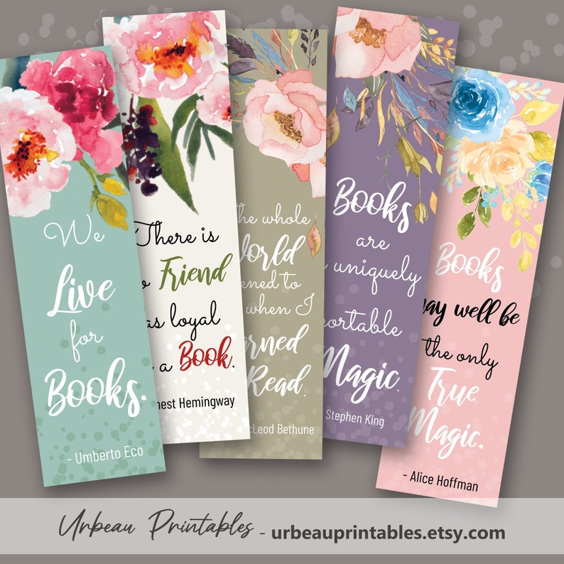 Printable Bookmarks Set Floral Bookmarks With Quotes About - Etsy
