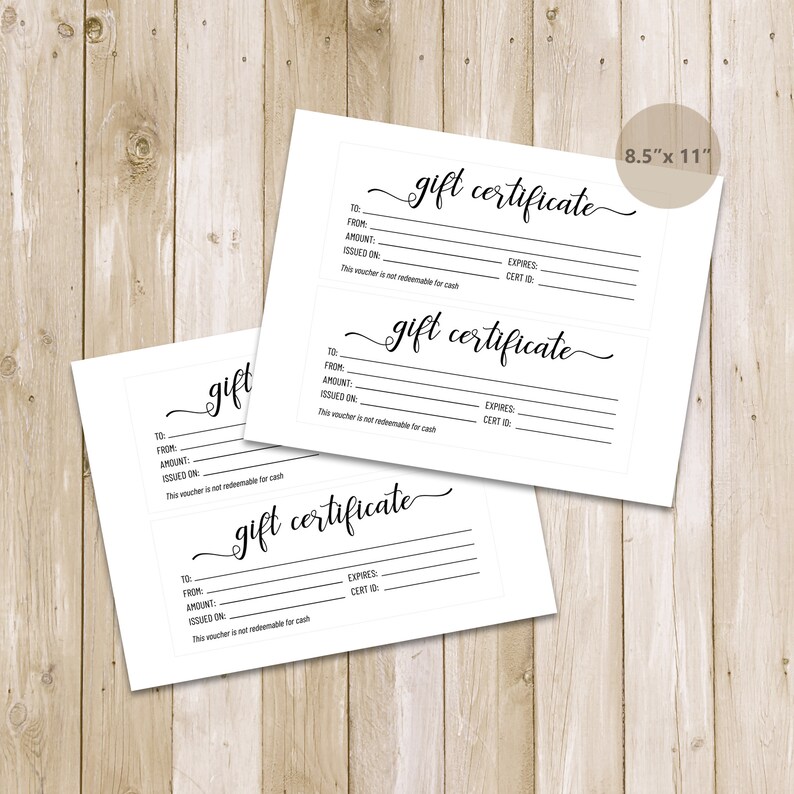 Blank Printable Gift Certificate Template Gift Vouchers NO COLOR INK - Etsy