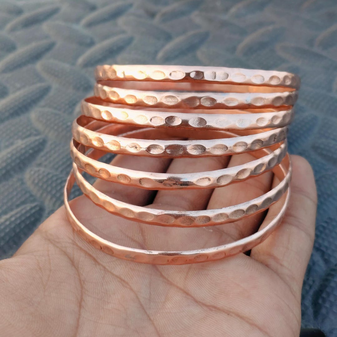 100% Pure Copper Jewelry, Minimalist Bangle Set, Dainty Textured Copper ...