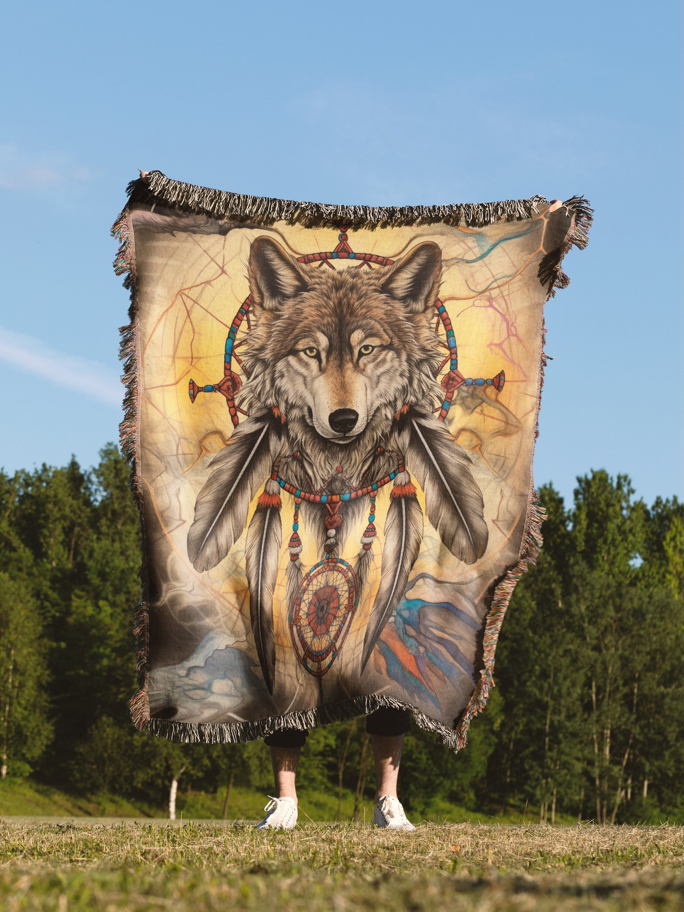 Native American Wolf Throw Blanket Indigenous Woven Wall - Etsy
