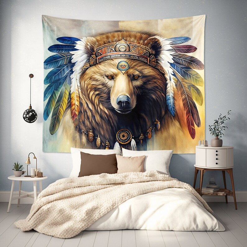 Native Grizzly Bear Tapestry Wall Hanging Art for Living - Etsy