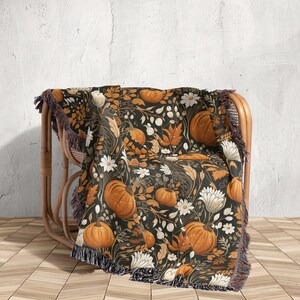 Autumn Floral Pumpkin Woven Throw Blanket Halloween Rug Wall - Etsy