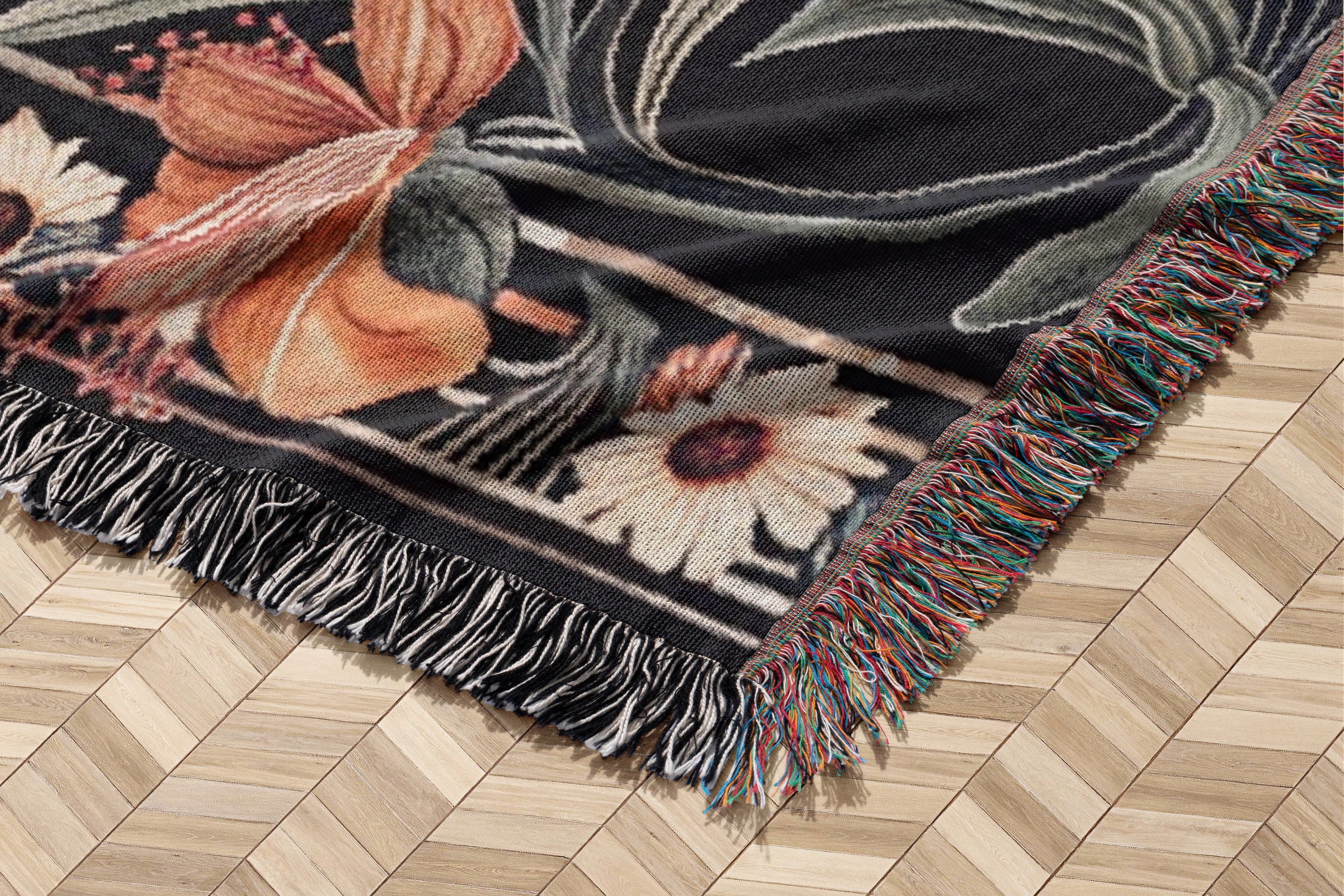 Medieval Floral Tiger Throw Blanket Tapestry Rug | Jaquard Jungle Woven ...