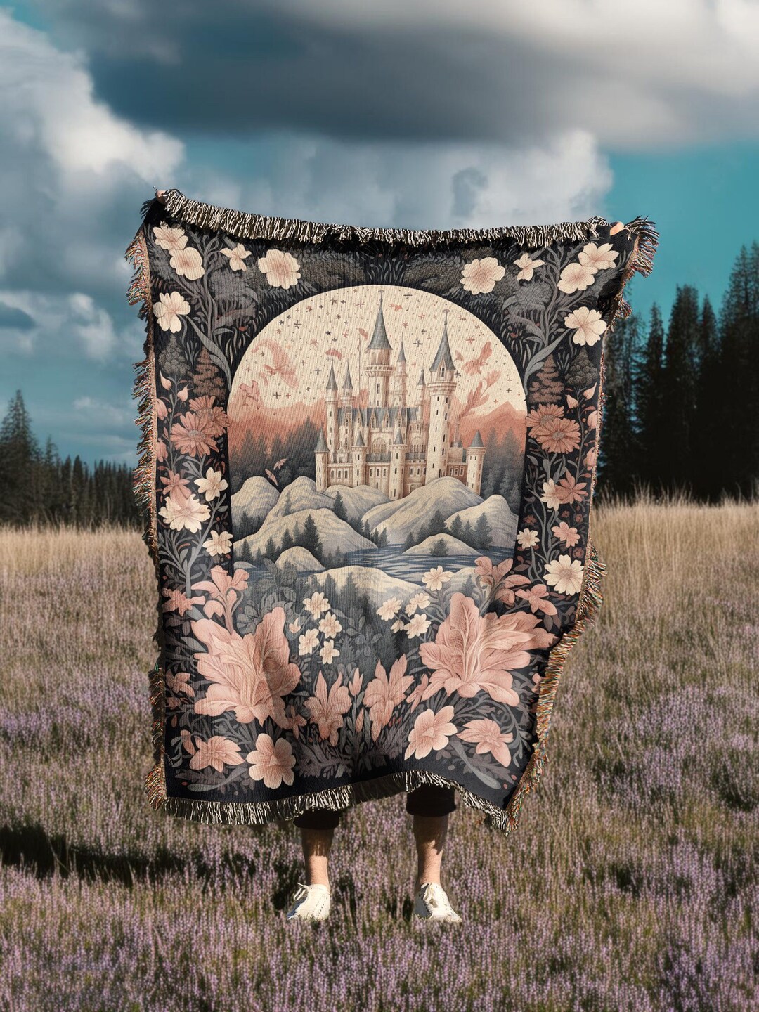 Fairytale Fantasy Kingdom Throw Blanket Tapestry | Floral Fairycore ...