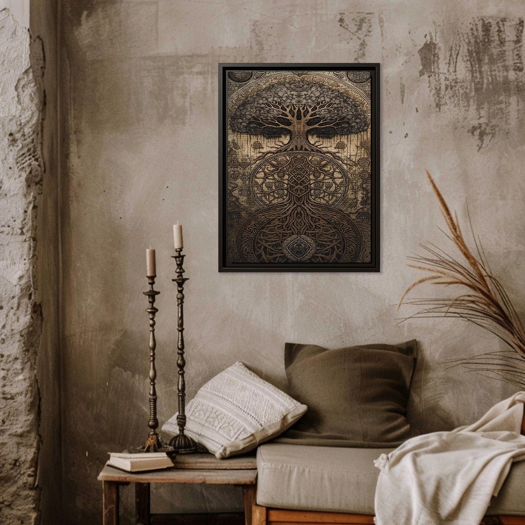 Medieval Tree of Life Wall Art, Framed Woodland Canvas Print Boho Dorm ...