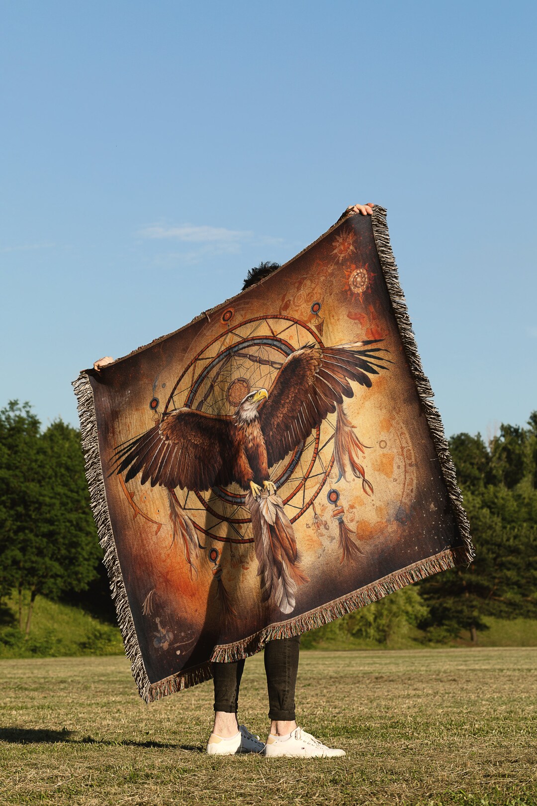 Native Americans Eagle Bird Throw Blanket | Indigenous Woven Wall ...