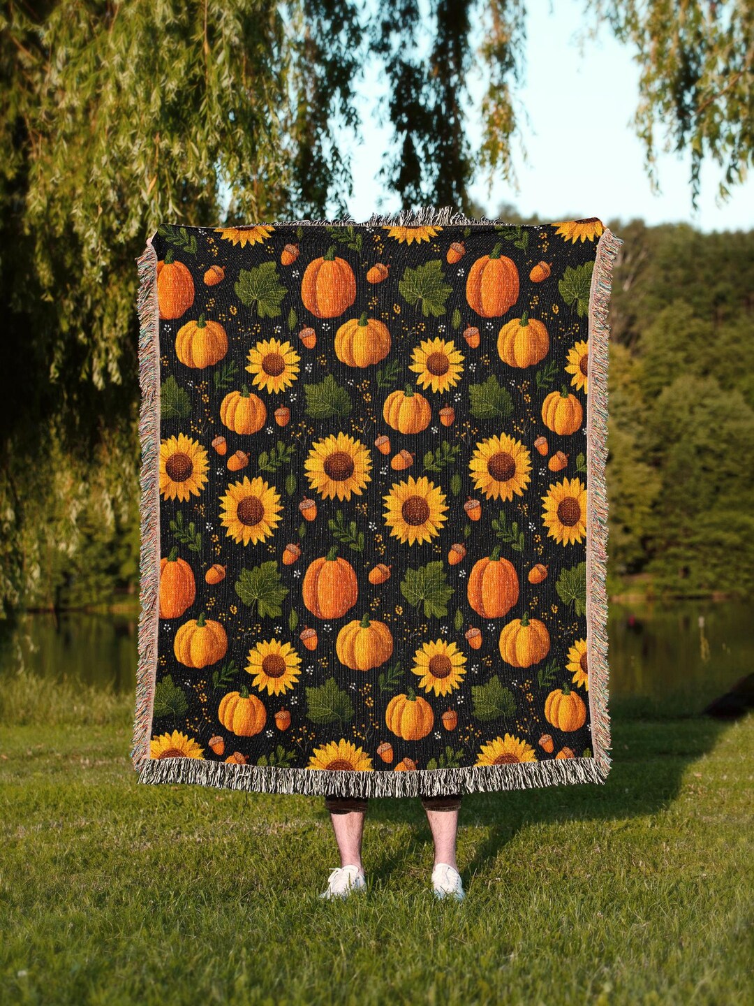 Boho Sunflower Pumpkins Woven Blanket | Magic Rug Decor, Cozy Wall Art ...