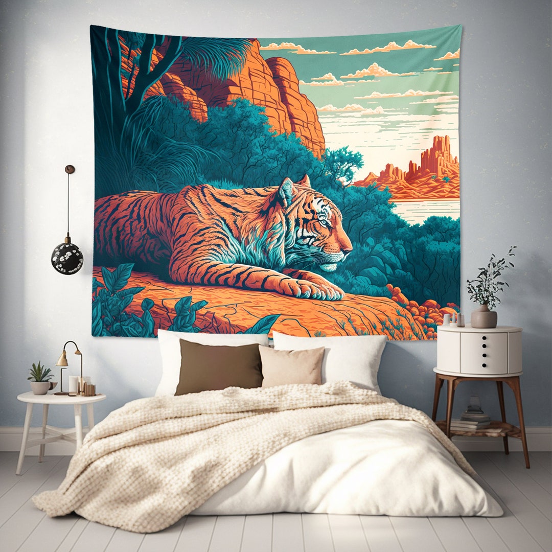 Safari Wild Jungle Tiger Tapestry Wall Hanging Art for Living Kids ...