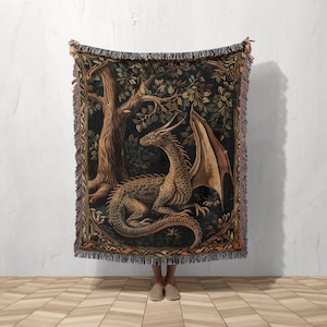 Medieval Dragon Throw Blanket | Botanical Woven Wall Hanging Rug ...