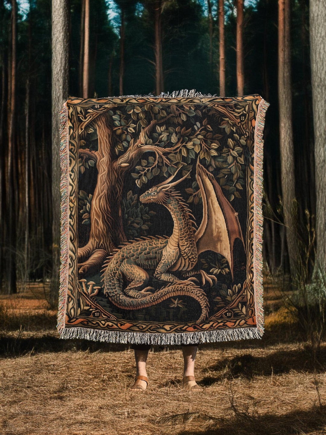 Medieval Dragon Throw Blanket | Botanical Woven Wall Hanging Rug ...