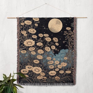 Vintage Moon Wildflowers Throw Blanket Floral Cottagecore Woven Rug ...