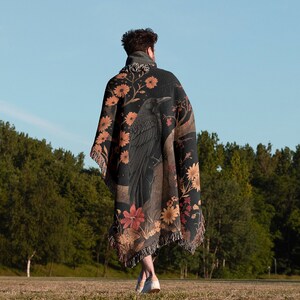 Dark Cottagecore Crow Blanket Tapestry Rug Raven Woven Wall Hanging Art ...