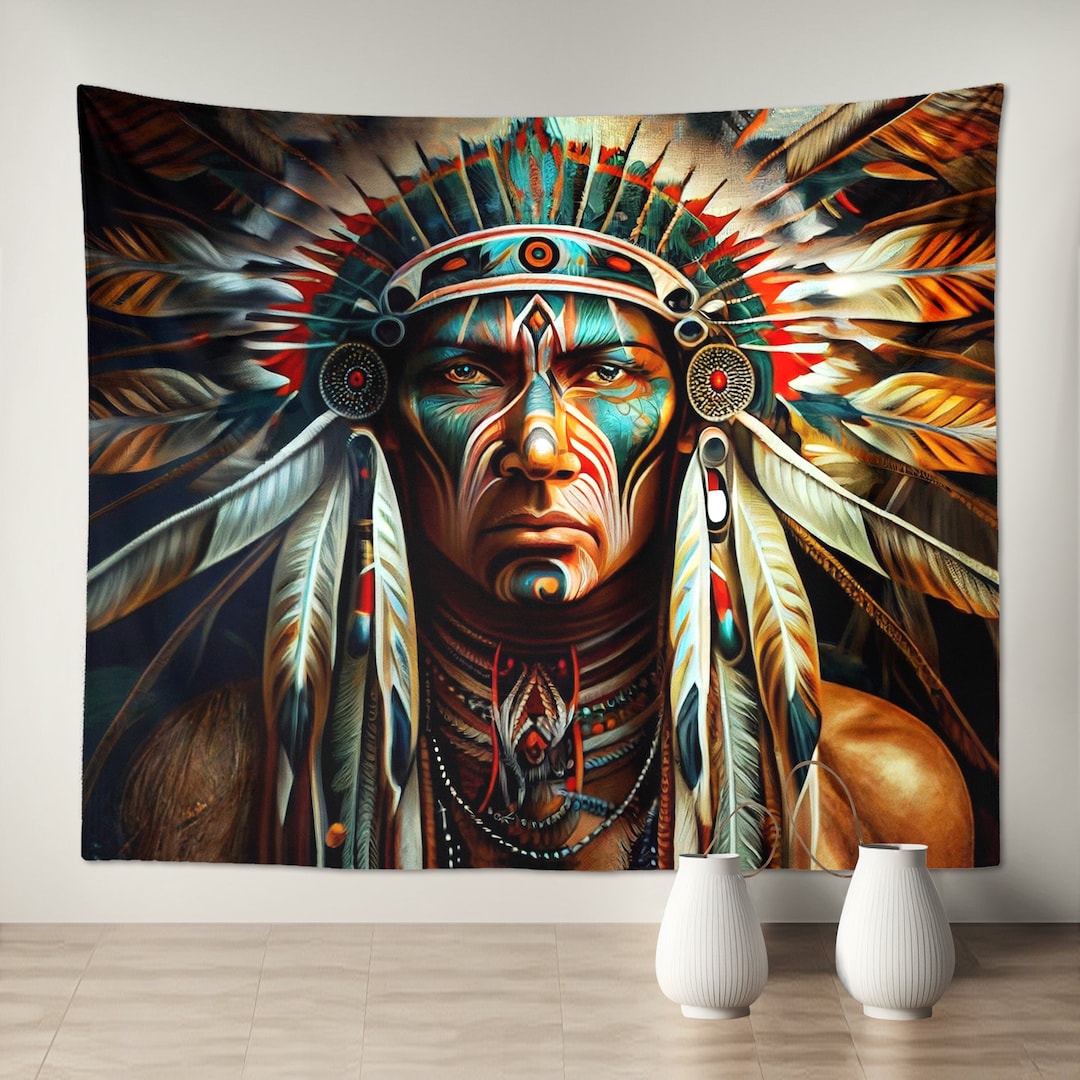 Native American Indian Chief Wall Tapestry | Indigenous Wall Hanging ...