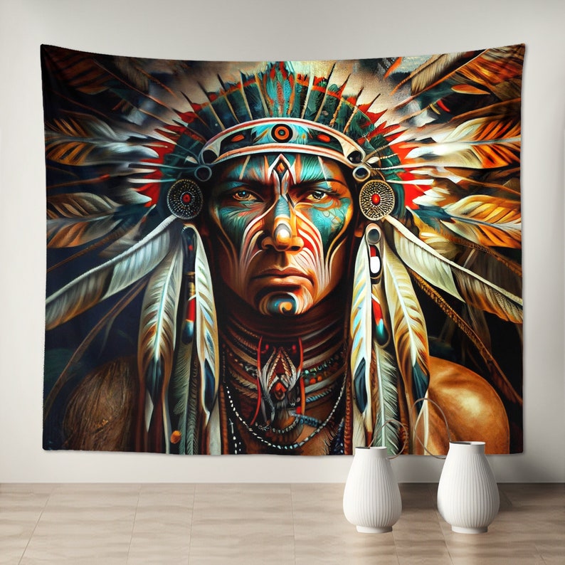Native American Indian Chief Wall Tapestry Indigenous Wall - Etsy
