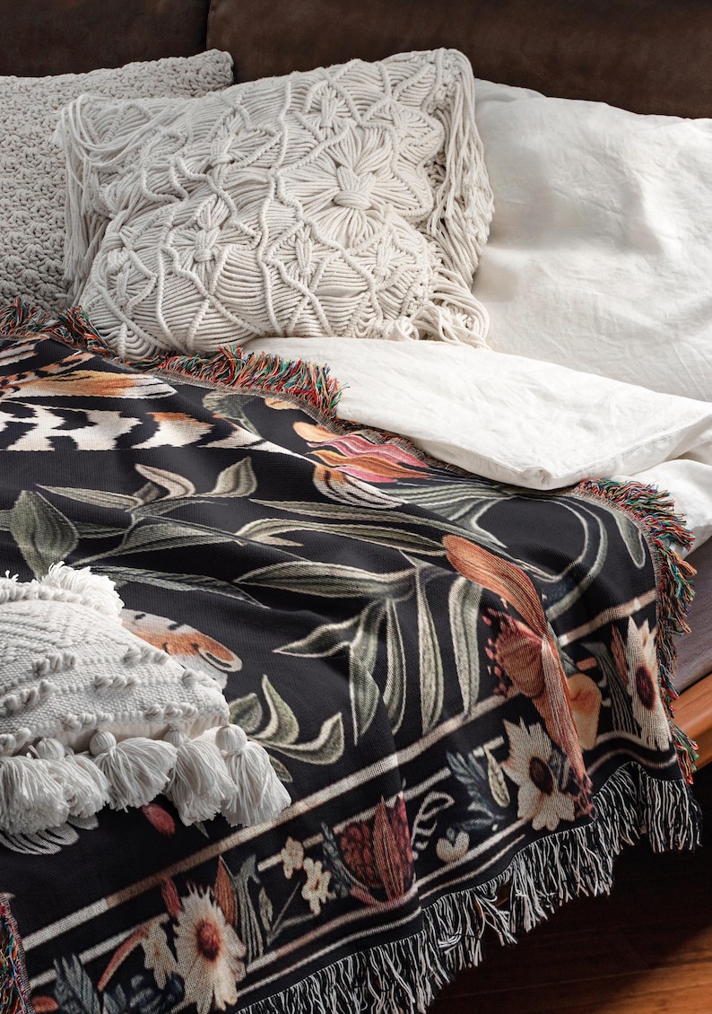 Medieval Floral Tiger Throw Blanket Tapestry Rug | Jaquard Jungle Woven ...