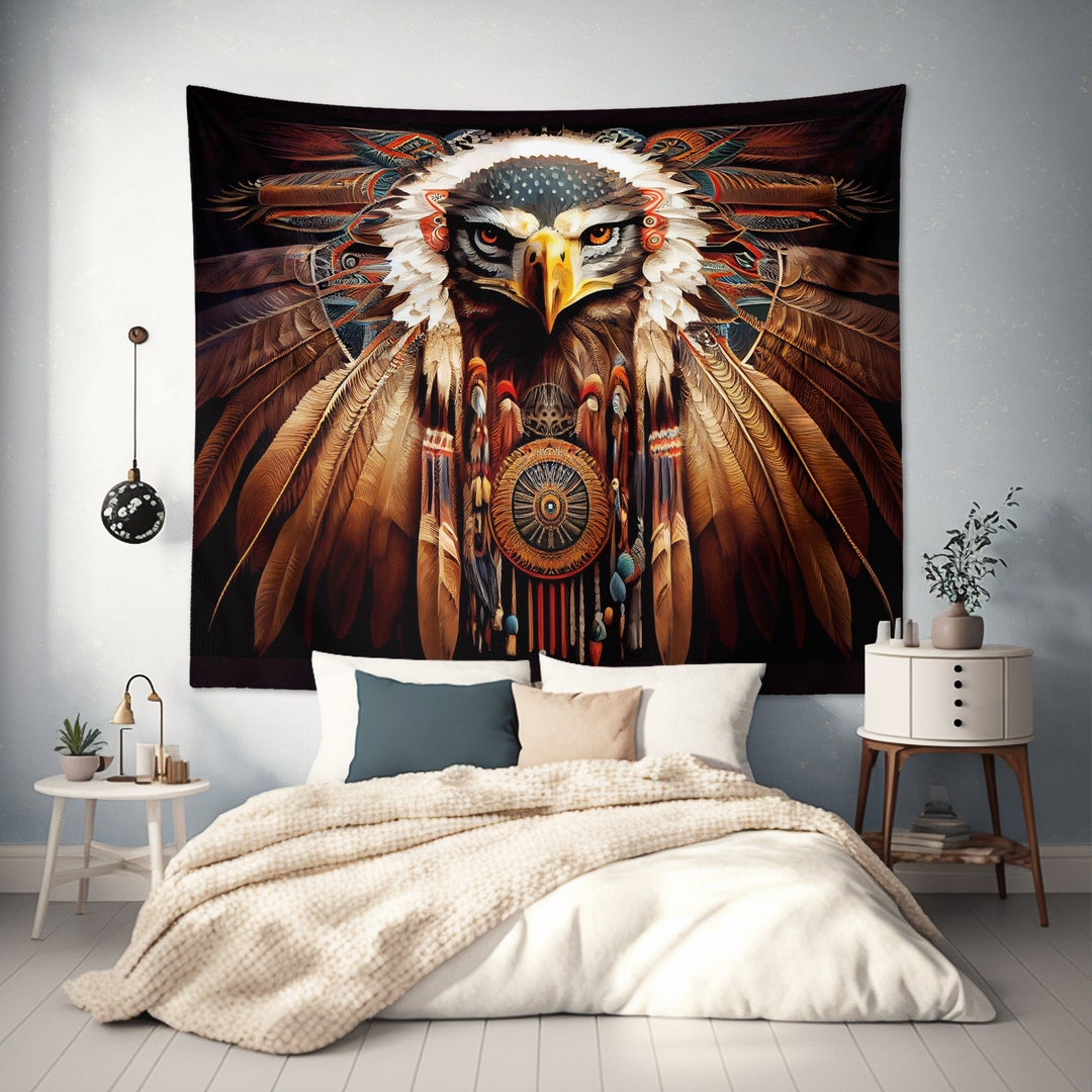 Native Bald Eagle Tapestry | Indigenous Wall Hanging Art - for Living ...