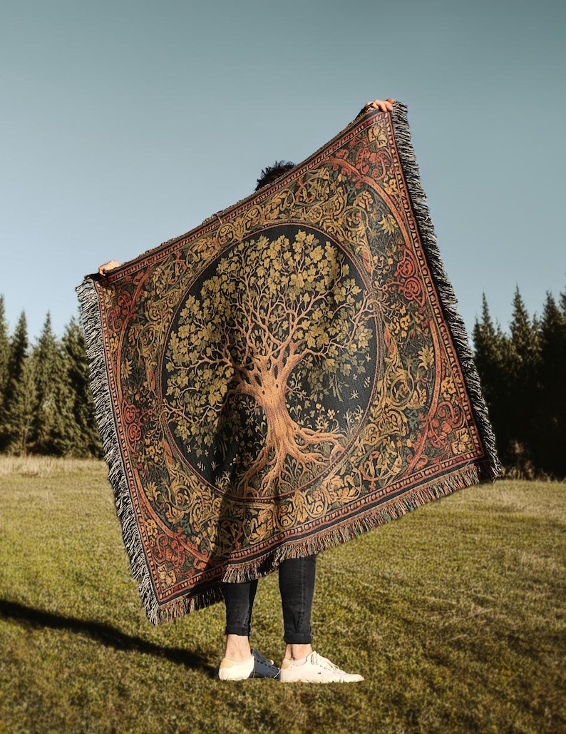 Medieval Tree of Life Throw Blanket Tapestry Rug | Woodland Woven Wall ...