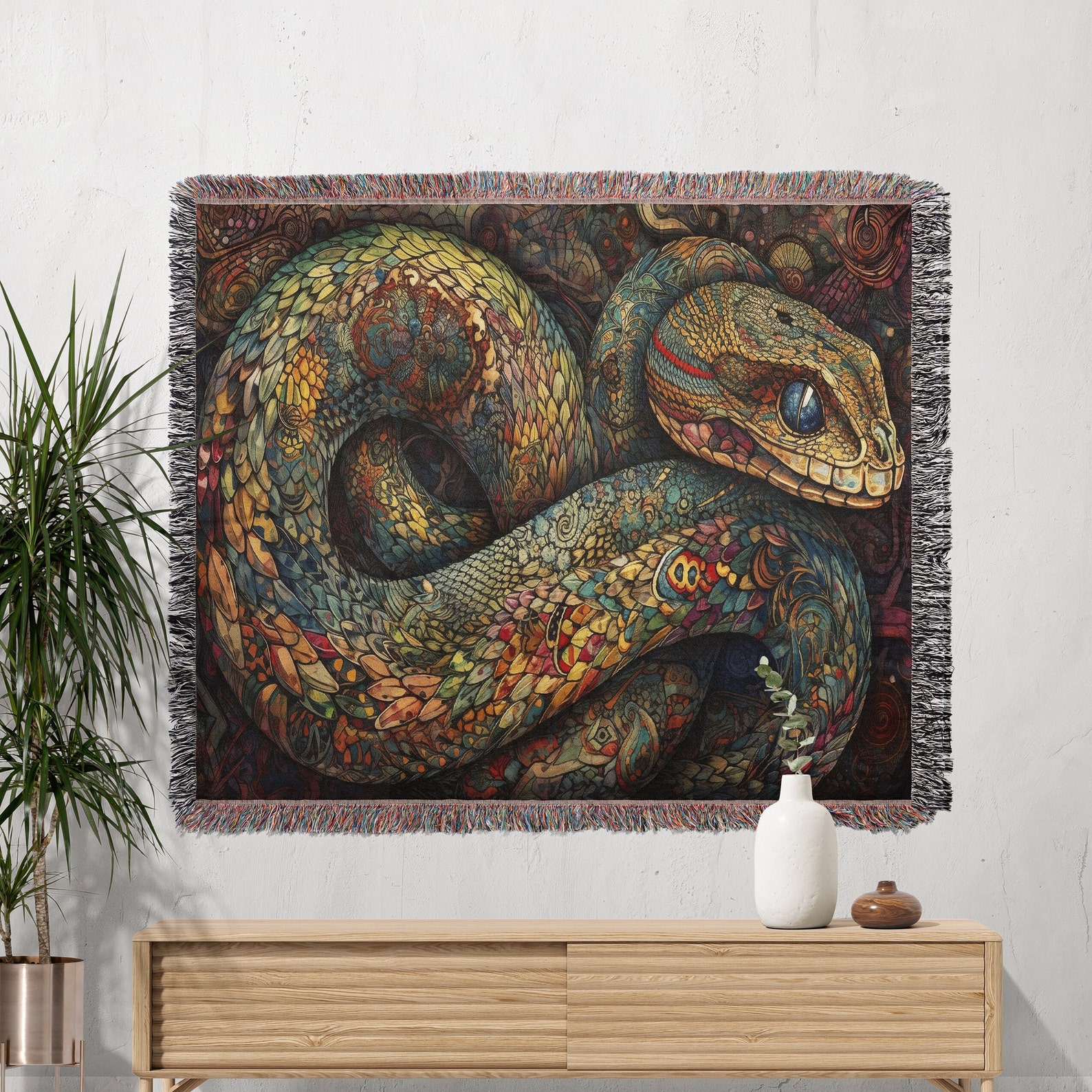 Big Serpent Snake Woven Throw Blanket | Woven Wall Hanging Decor Sofa ...