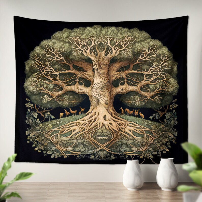 Ancient Yggdrasil Oak Tree Tapestry Wall Hanging Art for - Etsy