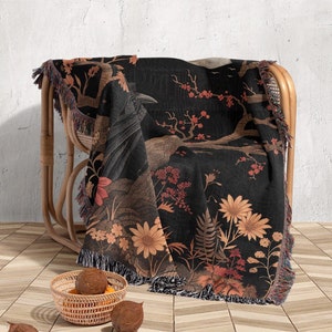 Dark Cottagecore Crow Blanket Tapestry Rug Raven Woven Wall Hanging Art ...