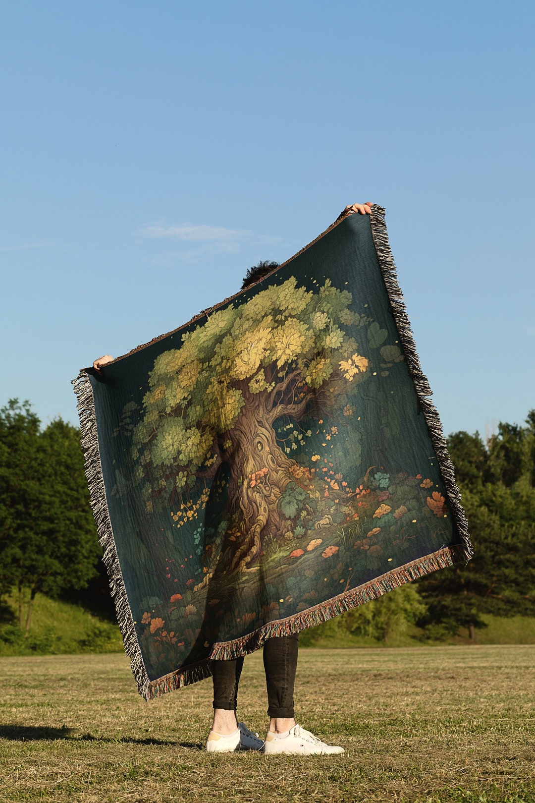 Woodland Fantasy Oak Tree Throw Blanket | Goblincore Woven Wall Hanging ...
