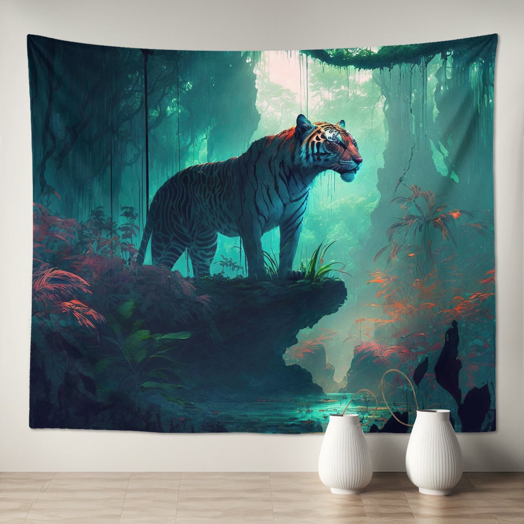 Wild Jungle Tiger Tapestry Wall Hanging Art for - Living Kids Room ...
